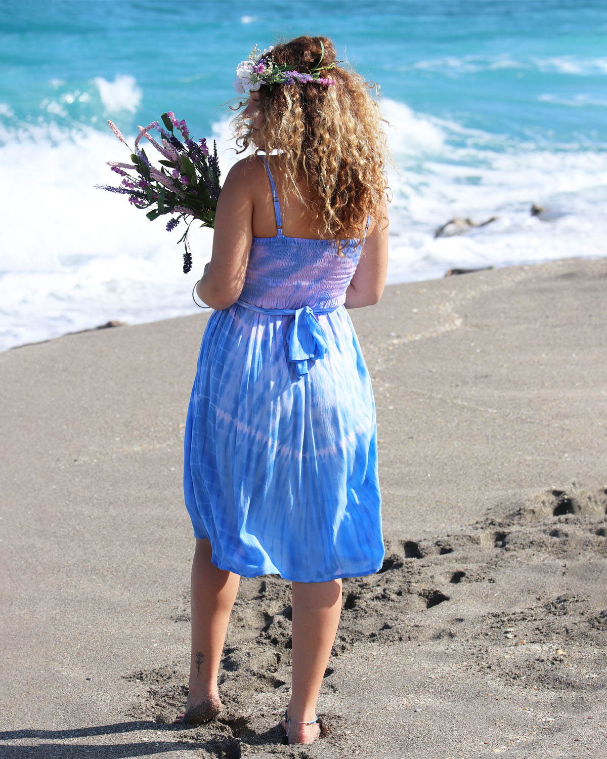 Women's Short Spaghetti Strap Knott Sundress -Lani-Coral, Purple or Blue